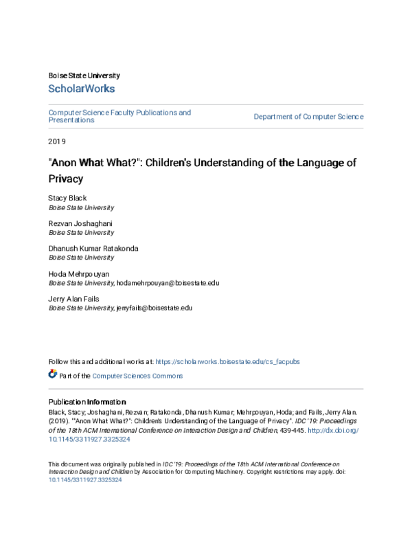 (PDF) Anon What What? : Children\u27s Understanding of the Language of ...