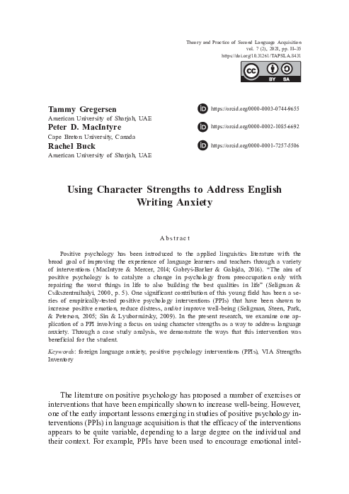 (PDF) Using Character Strengths to Address English Writing Anxiety