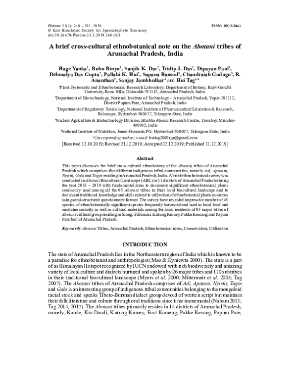 (PDF) A brief cross-cultural ethnobotanical note on the Abotani tribes ...