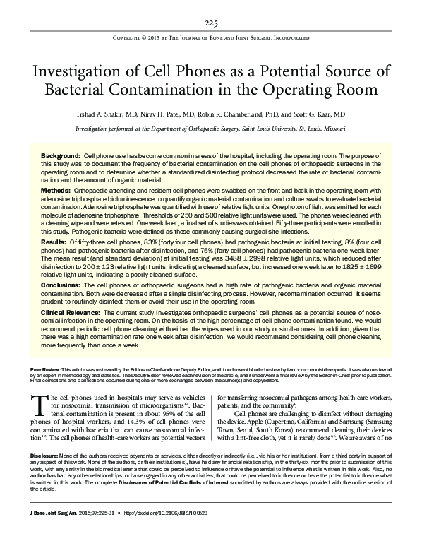 (PDF) Investigation of cell phones as a potential source of bacterial ...