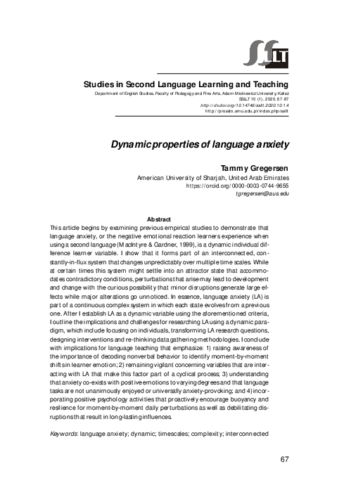 (PDF) Dynamic properties of language anxiety