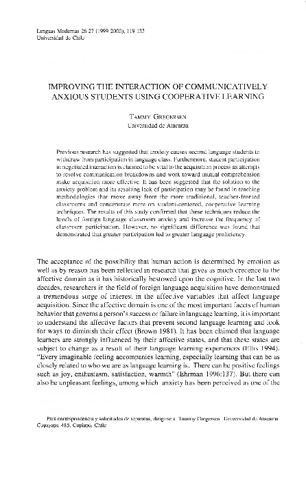 (PDF) Improving the interaction of communicatively anxious students using cooperative learning