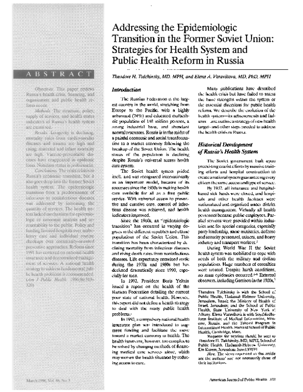 (PDF) Addressing the epidemiologic transition in the former Soviet ...