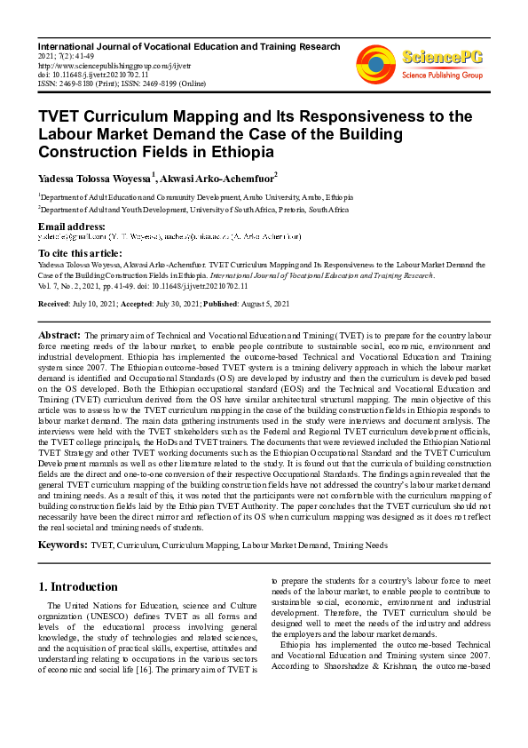 (PDF) TVET Curriculum Mapping and Its Responsiveness to the Labour ...
