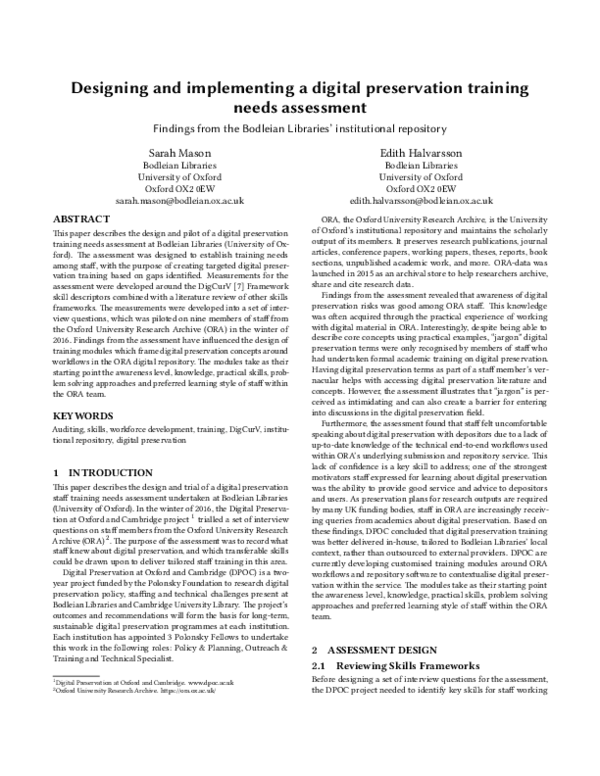 (PDF) Designing and implementing a digital preservation training needs ...