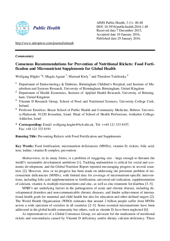 (PDF) Consensus Recommendations for Prevention of Nutritional Rickets ...