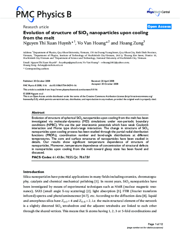 (PDF) Evolution of structure of SiO2 nanoparticles upon cooling from ...