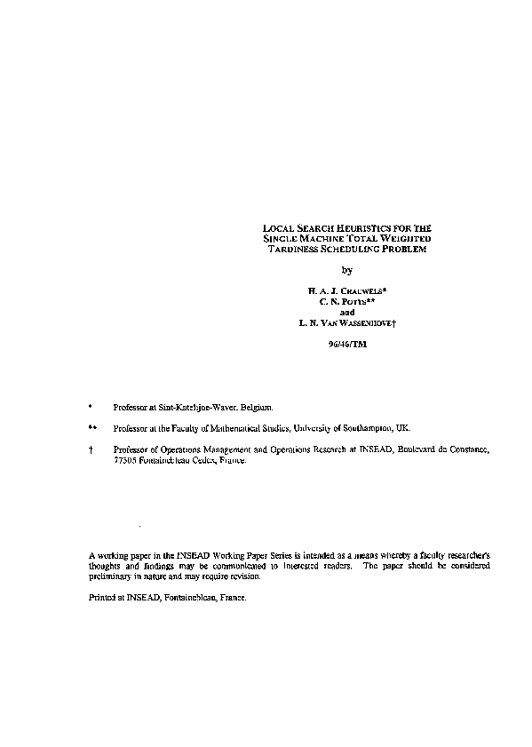 (PDF) Local Search Heuristics for the Single Machine Total Weighted ...