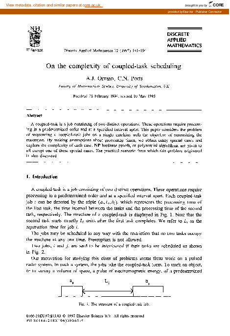 Pdf On The Complexity Of Coupled Task Scheduling