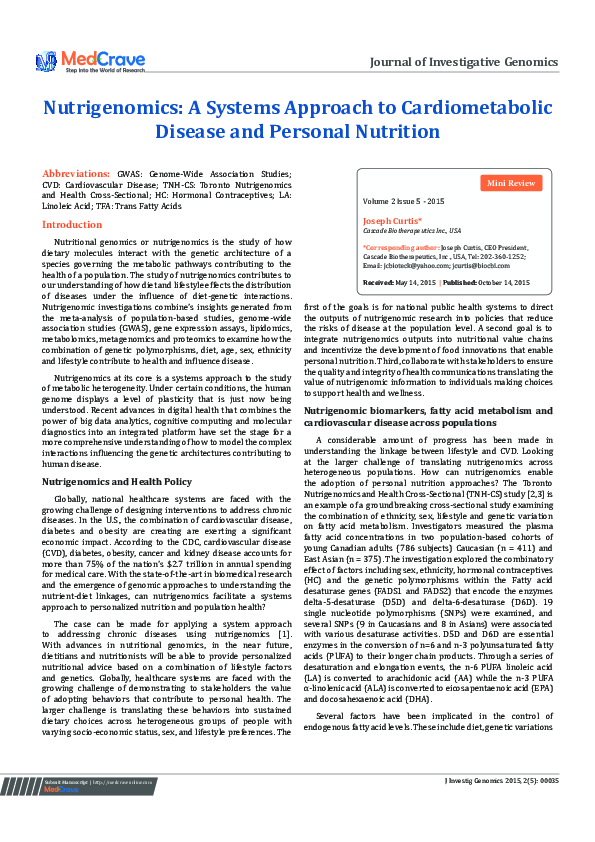 (PDF) Nutrigenomics: A Systems Approach to Cardiometabolic Disease and ...