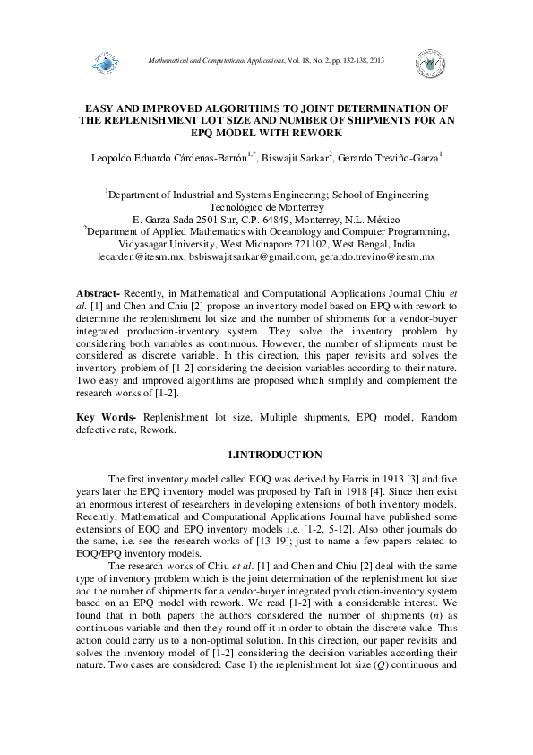 (PDF) Easy and Improved Algorithms to Joint Determination of the Replenishment Lot Size and ...