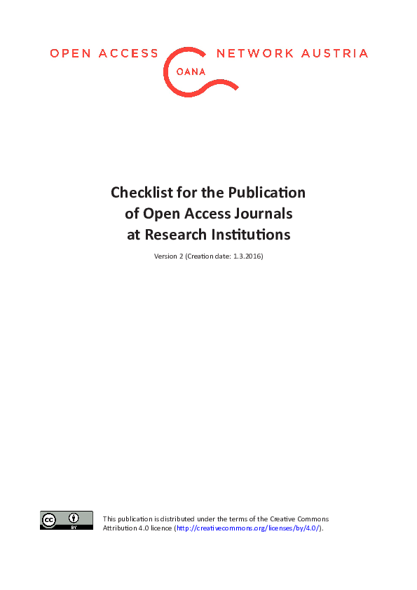 (PDF) Checklist for the Publication of Open Access Journals at Research ...
