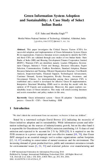(PDF) Green Information System Adoption and Sustainability: A Case ...