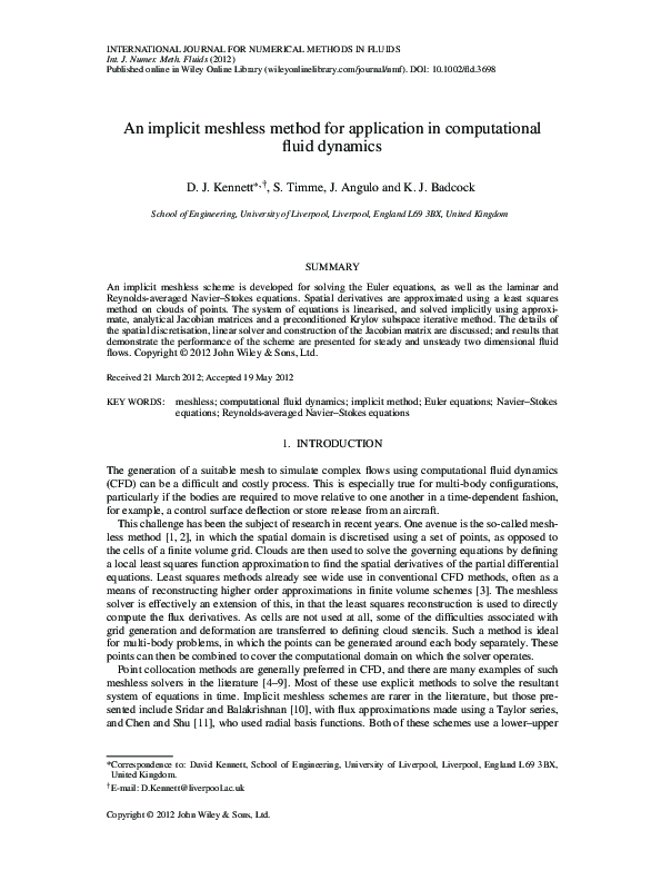 Pdf An Implicit Meshless Method For Application In Computational