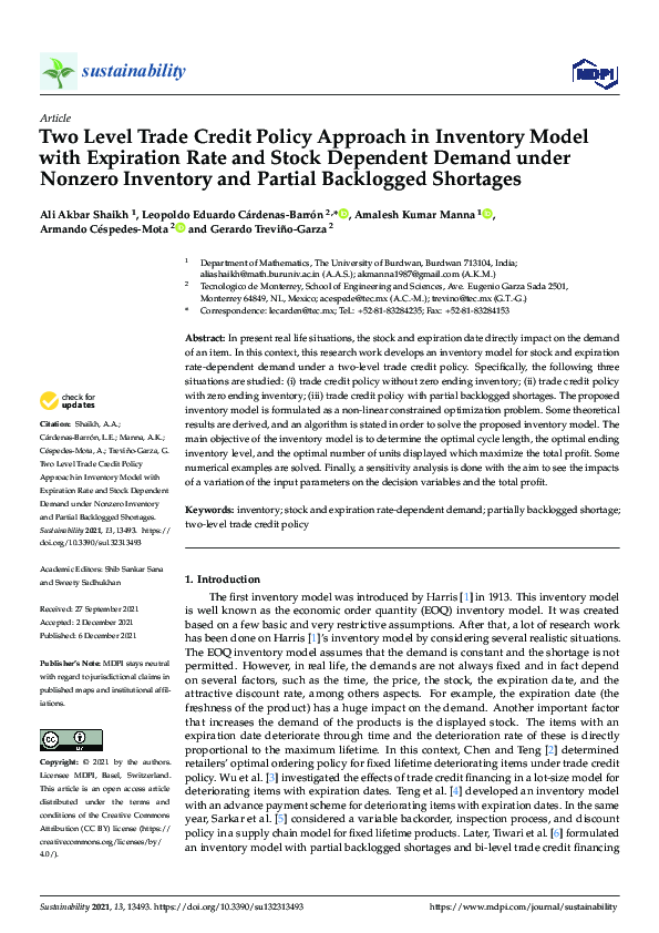 (PDF) Two Level Trade Credit Policy Approach in Inventory Model with ...
