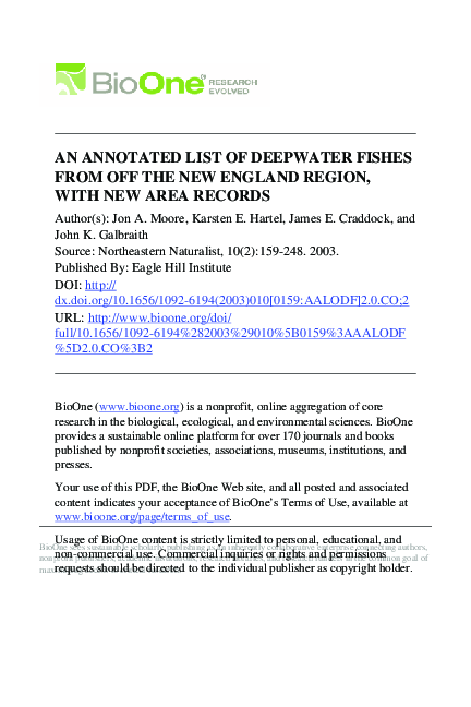 (PDF) An Annotated List of Deepwater Fishes from Off the New England ...