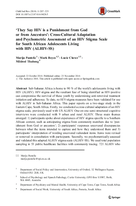 (PDF) ‘They Say HIV is a Punishment from God or from Ancestors’: Cross ...