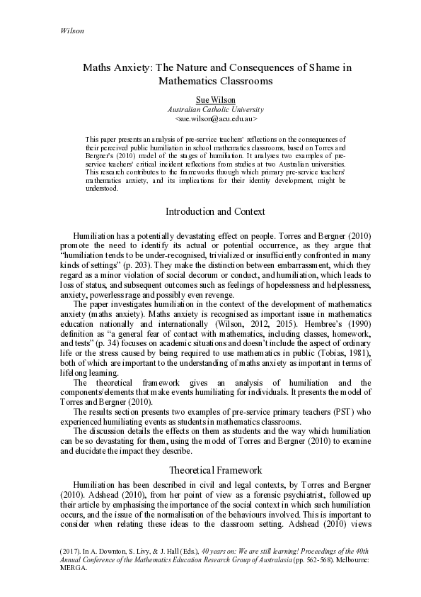 (PDF) Maths Anxiety: The Nature and Consequences of Shame in ...