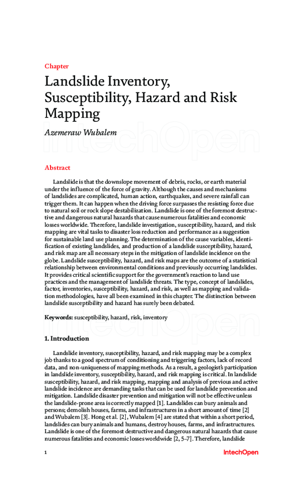 (PDF) Landslide Inventory, Susceptibility, Hazard and Risk Mapping