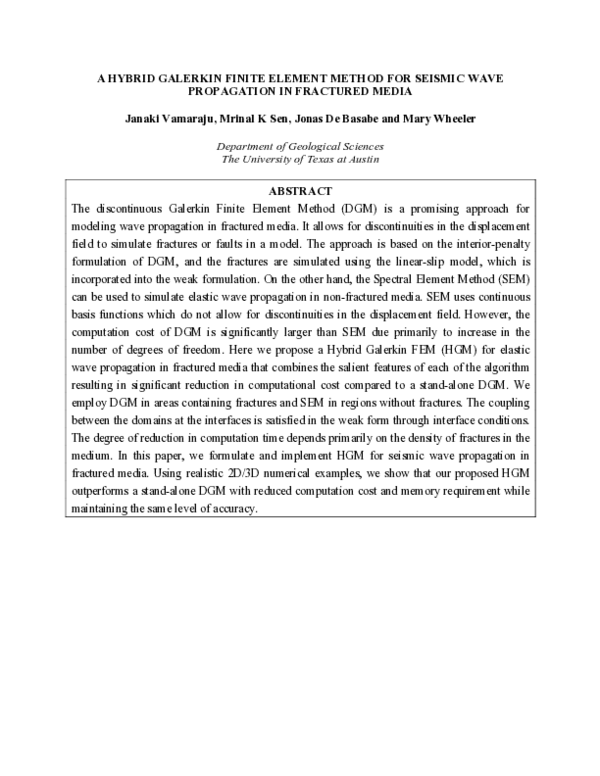 (PDF) Hybrid Galerkin Method for Seismic Waves in Fractured Media