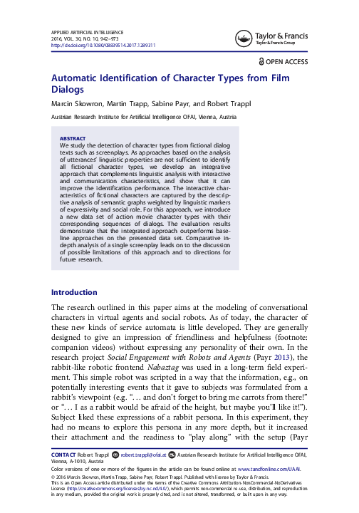 (PDF) Automatic Identification of Character Types from Film Dialogs