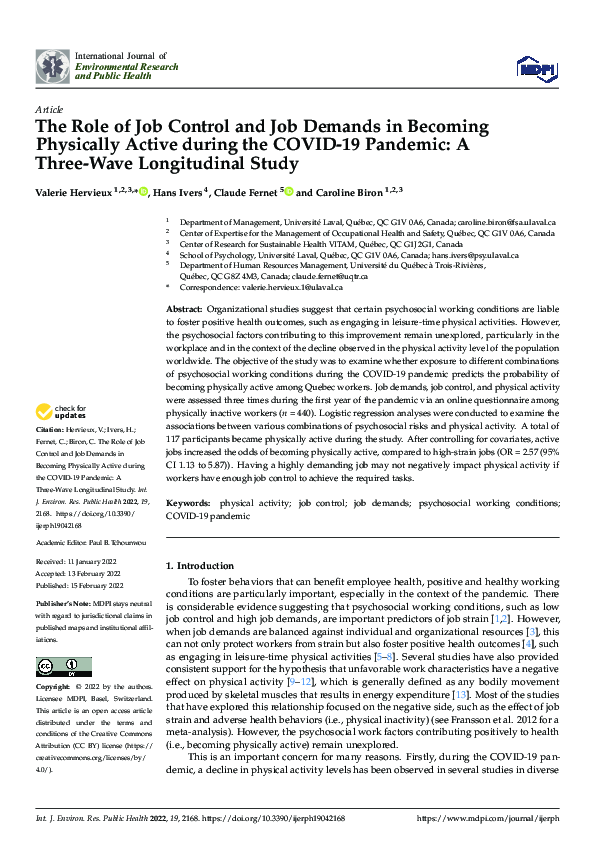 (PDF) The Role of Job Control and Job Demands in Becoming Physically ...
