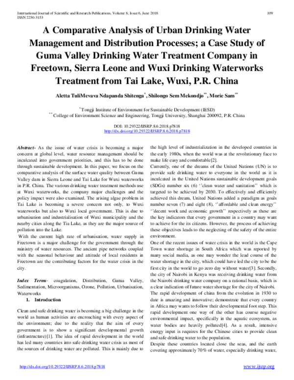 (PDF) A Comparative Analysis of Urban Drinking Water Management and ...