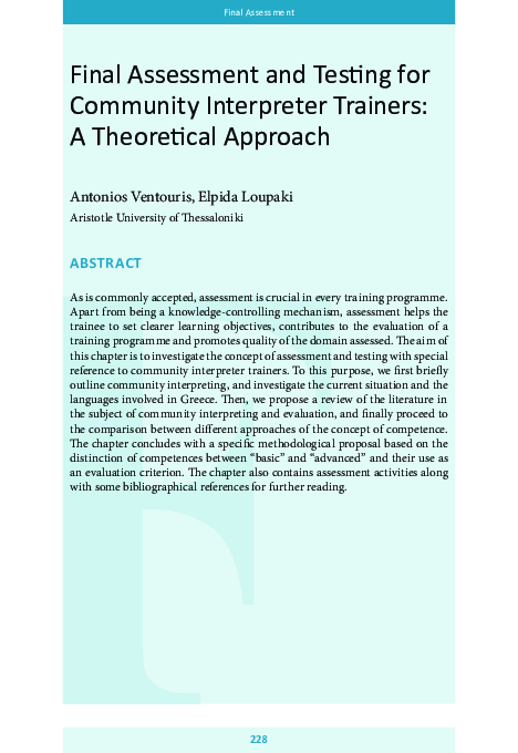 (PDF) Final assessment and testing for community interpreter trainers