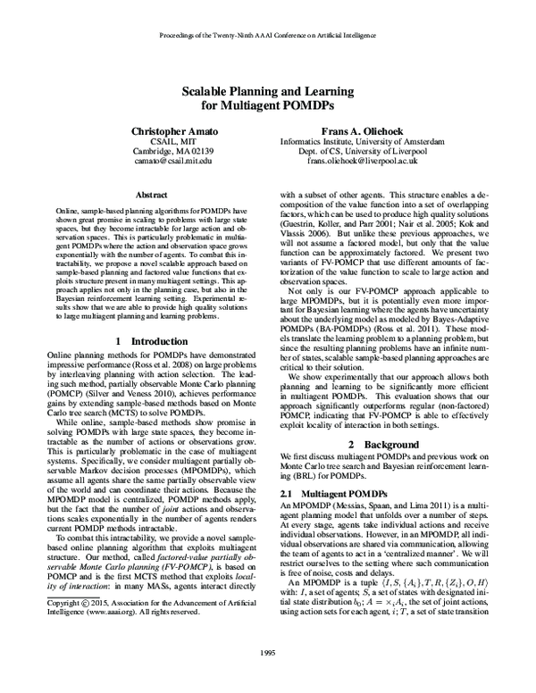 (PDF) Scalable Planning and Learning for Multiagent POMDPs