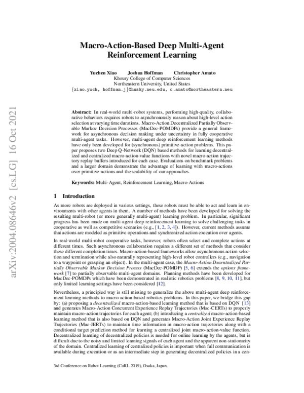(PDF) Macro-Action-Based Deep Multi-Agent Reinforcement Learning