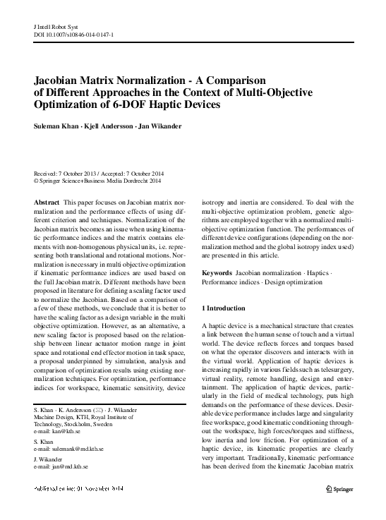 Pdf Jacobian Matrix Normalization A Comparison Of Different