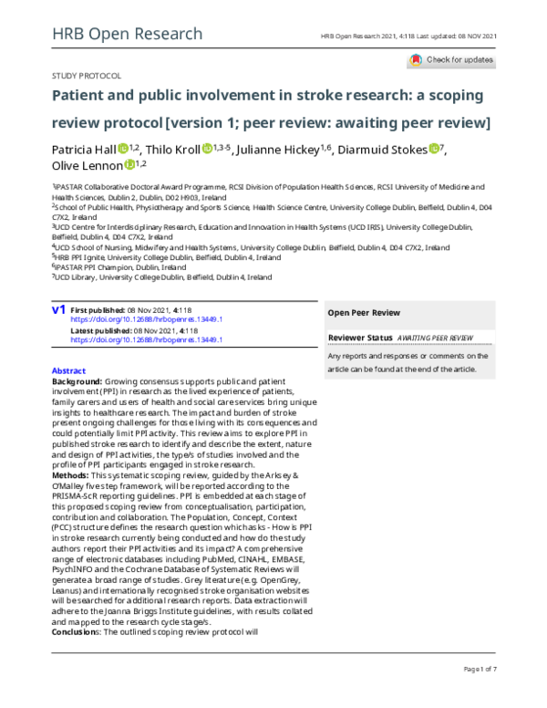 Pdf Patient And Public Involvement In Stroke Research A Scoping Review Protocol