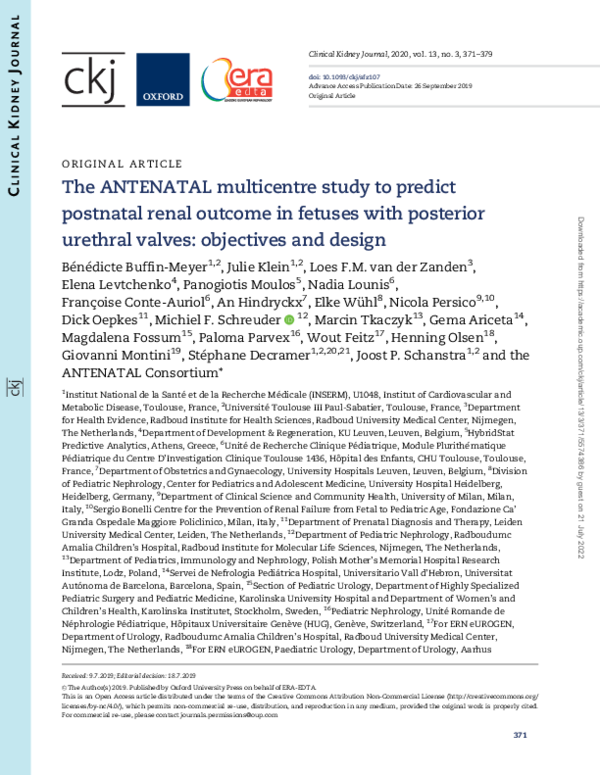 (PDF) The ANTENATAL multicentre study to predict postnatal renal ...
