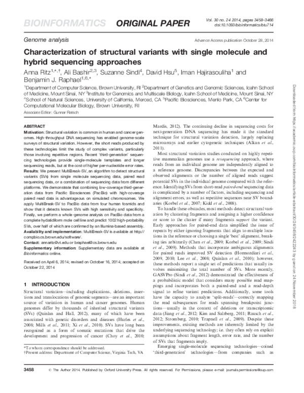 Pdf Characterization Of Structural Variants With Single Molecule And Hybrid Sequencing
