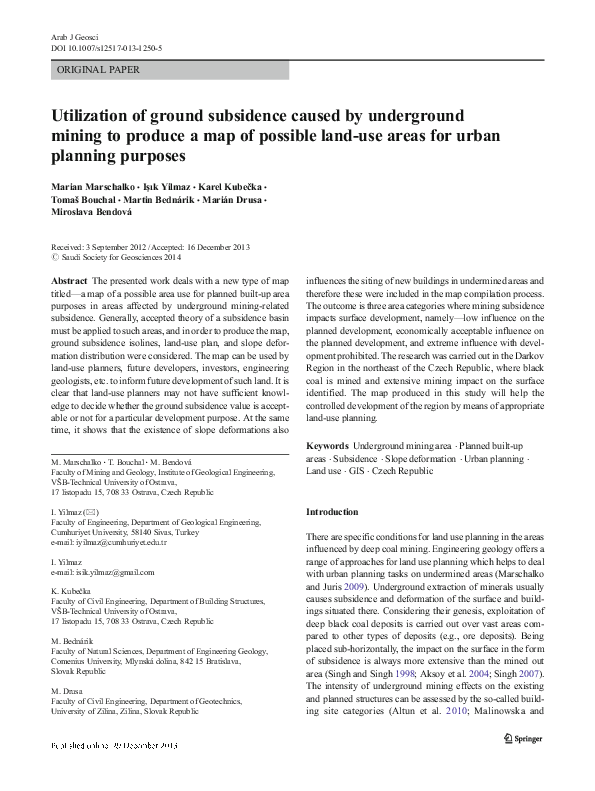 (PDF) Utilization of ground subsidence caused by underground mining to ...
