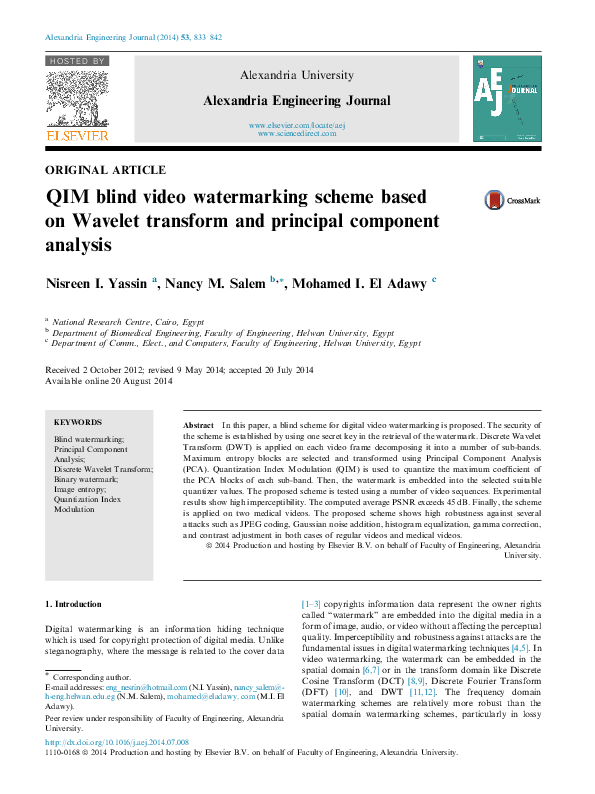 Pdf Qim Blind Video Watermarking Scheme Based On Wavelet Transform And Principal Component