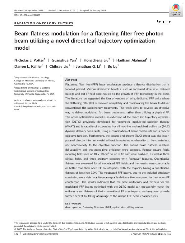 (PDF) Beam flatness modulation for a flattening filter free photon beam ...