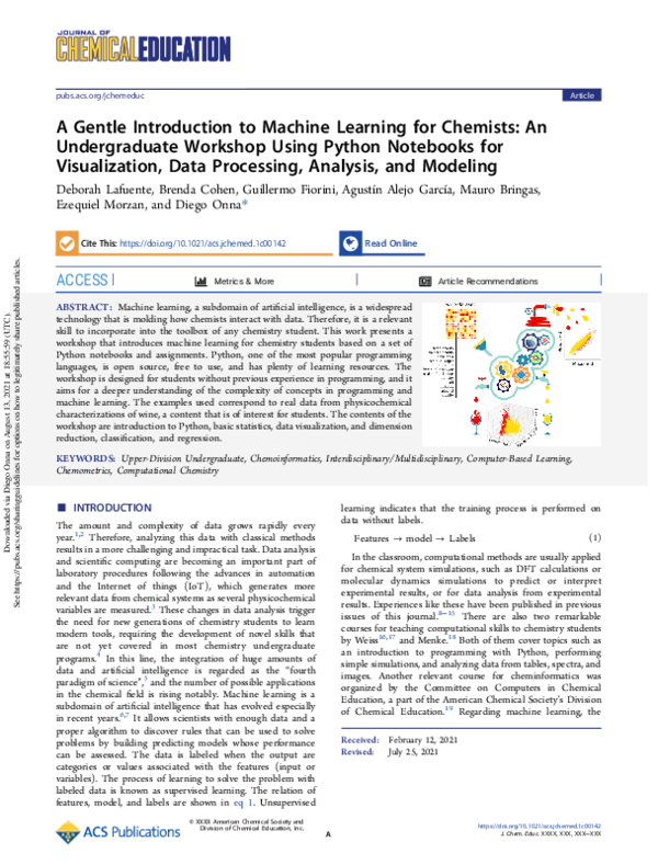 Pdf A Gentle Introduction To Machine Learning For Chemists An Undergraduate Workshop Using