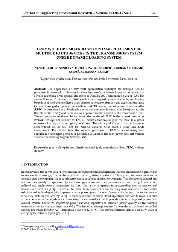 (PDF) Grey Wolf Optimizer Based Optimal Placement of Multiple Facts Devices in the Transmission ...