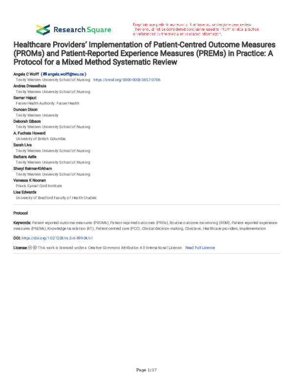 (PDF) Healthcare Providers’ Implementation of Patient-Centred Outcome ...