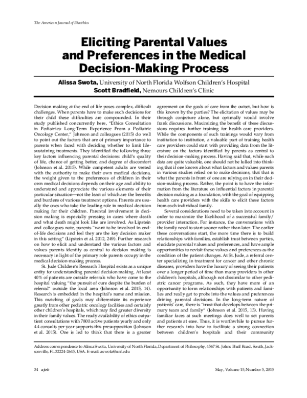 (PDF) Eliciting Parental Values and Preferences in the Medical Decision ...