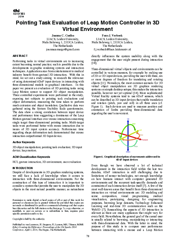 (PDF) Pointing Task Evaluation of Leap Motion Controller in 3D Virtual Environment