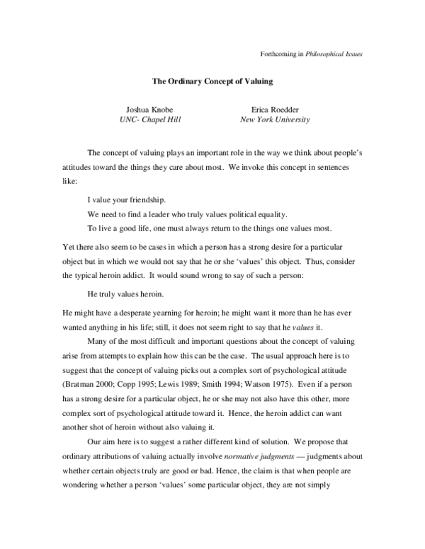 (PDF) The Ordinary Concept of Valuing