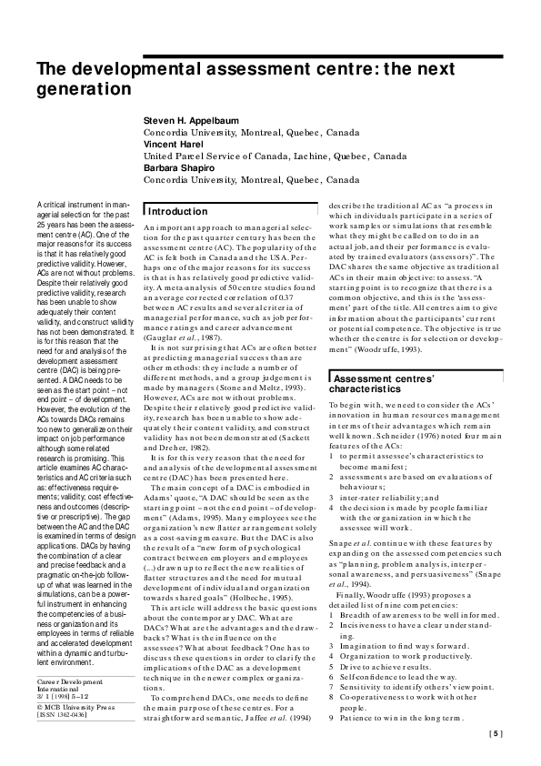 (PDF) The developmental assessment centre: the next generation
