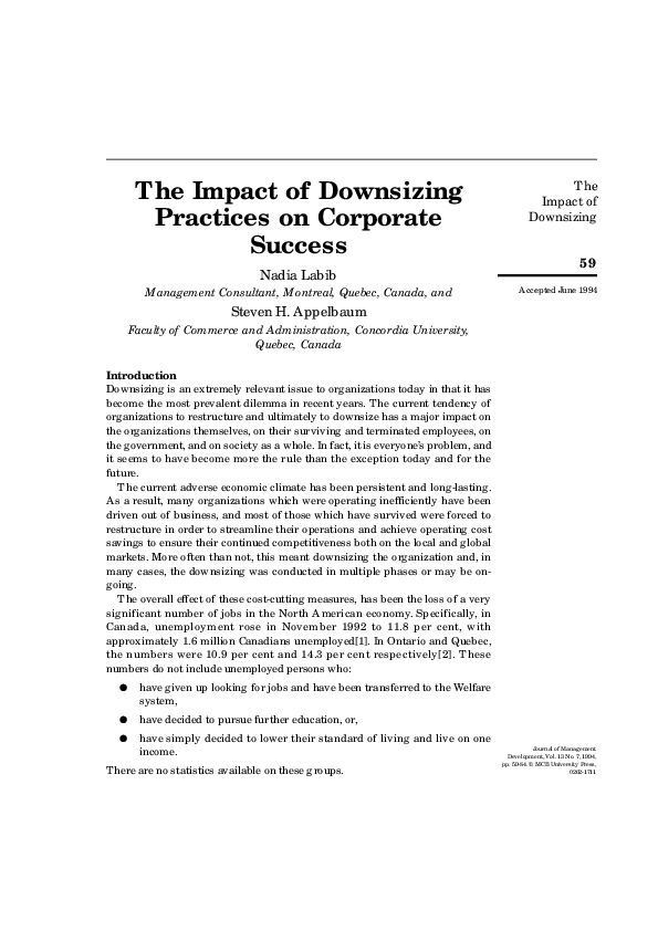 (PDF) The Impact of Downsizing Practices on Corporate Success