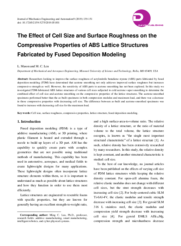 (PDF) Numerical investigation on mechanical properties of cellular lattice structures fabricated ...