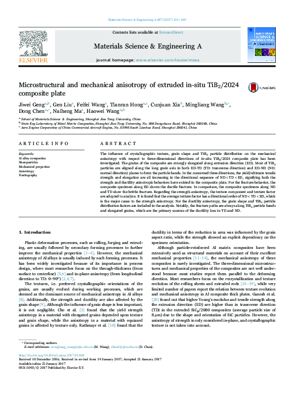 (PDF) Microstructural and mechanical anisotropy of extruded in-situ TiB 2 /2024 composite plate