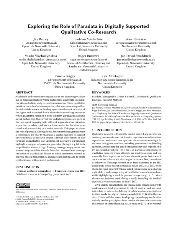 (PDF) Exploring the Role of Paradata in Digitally Supported Qualitative Co-Research