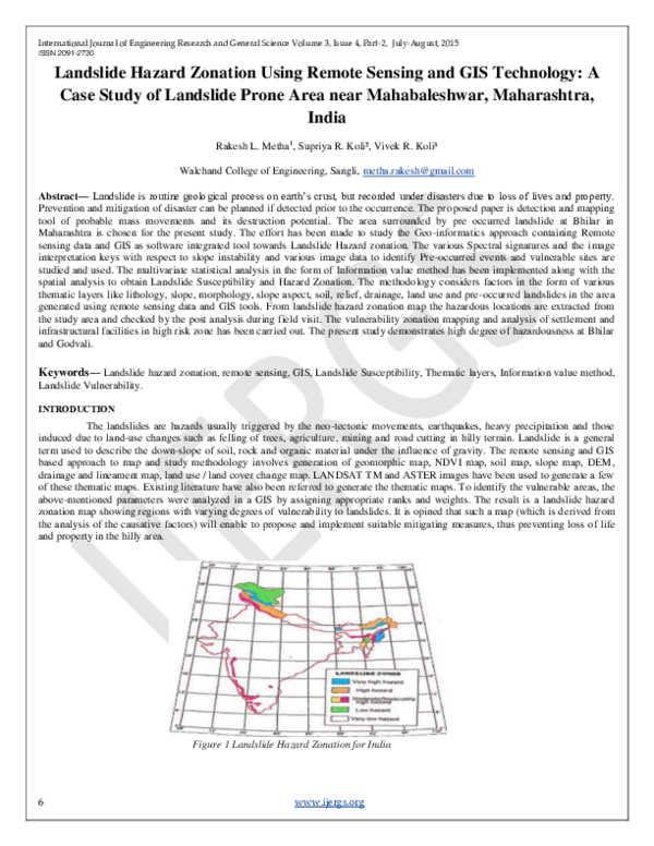 (PDF) Landslide Hazard Zonation Using Remote Sensing and GIS Technology: A Case Study of ...