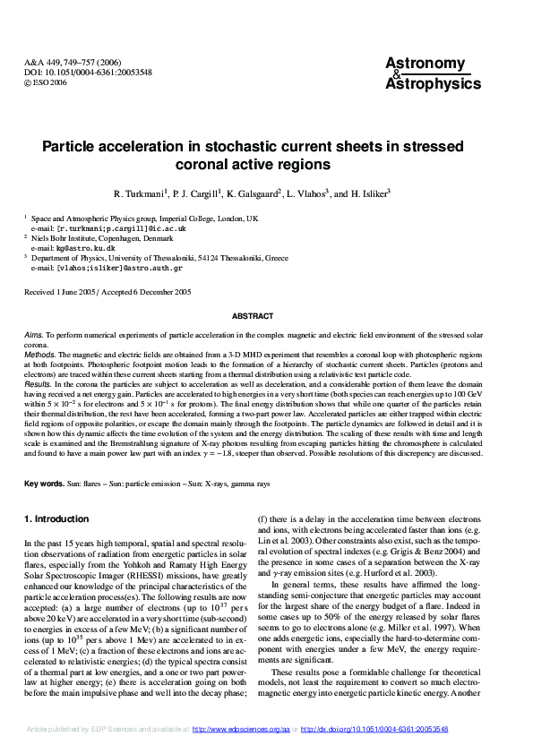 (PDF) Particle acceleration in stochastic current sheets in stressed coronal active regions